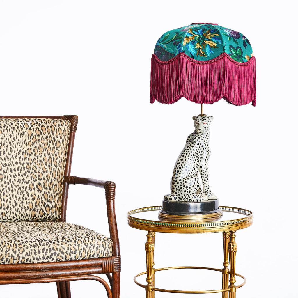 FLORIKA Tilia Petrol Lampshade with Cheetah Lampstand – House of Hackney